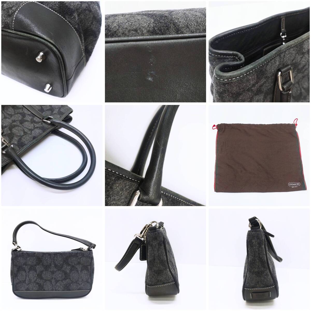 【傷や汚れあり】中古 COACH シグネチャー 2点セット ハンド トートバッグ フェルト グレー F1J-7723 F1J-7720 ...